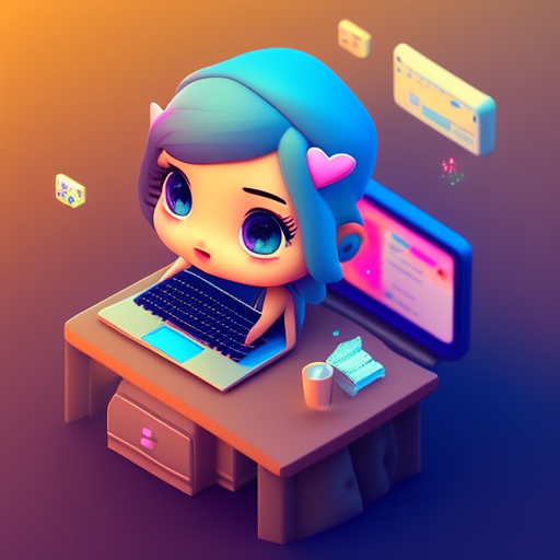axelhook: Tiny cute isometric girl sitting at desk with computer emoji ...