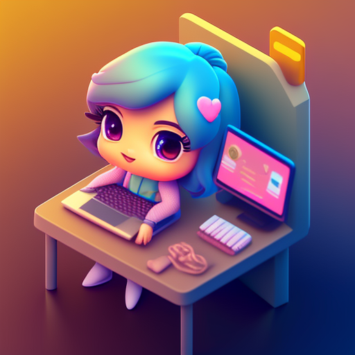 axelhook: Tiny cute isometric girl sitting at desk with computer emoji ...