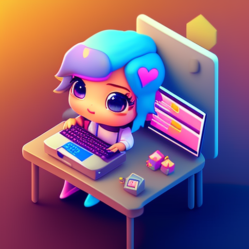axelhook: Tiny cute isometric girl sitting at desk with computer emoji ...