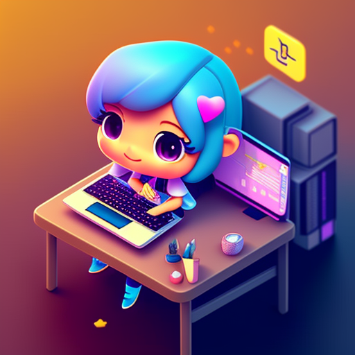 axelhook: Tiny cute isometric girl sitting at desk with computer emoji ...