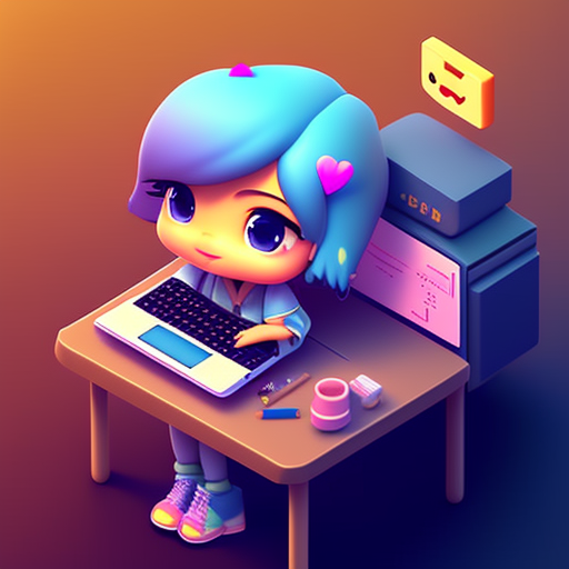 axelhook: Tiny cute isometric girl sitting at desk with computer emoji ...