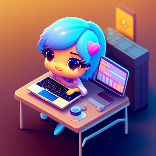 axelhook: Tiny cute isometric girl sitting at desk with computer emoji ...