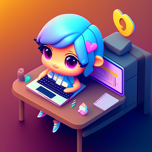 axelhook: Tiny cute isometric girl sitting at desk with computer emoji ...