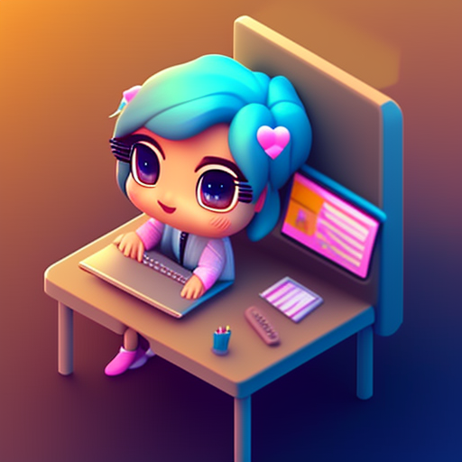 axelhook: Tiny cute isometric girl sitting at desk with computer emoji ...