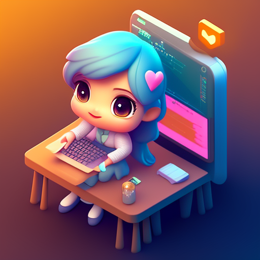 axelhook: Tiny cute isometric girl sitting at desk with computer emoji ...