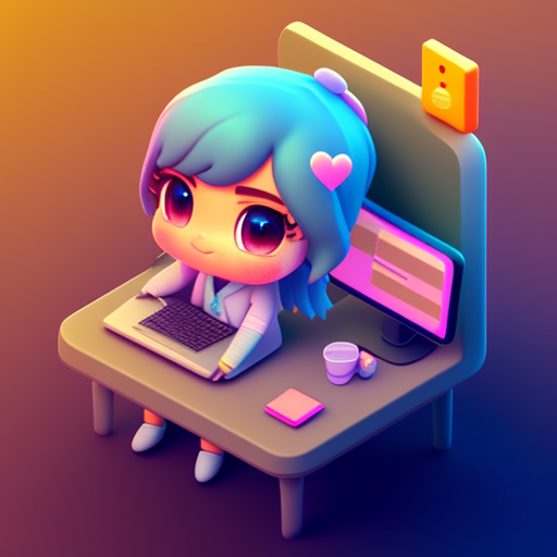 axelhook: Tiny cute isometric girl sitting at desk with computer emoji ...