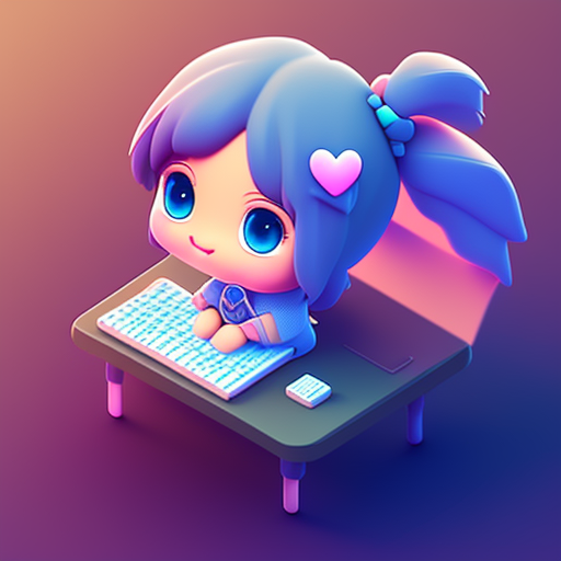 axelhook: Tiny cute isometric girl sitting at desk with computer emoji ...