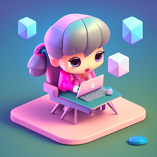 dimwitted-yak30: Tiny cute isometric Girl Sitting At Desk With Computer ...