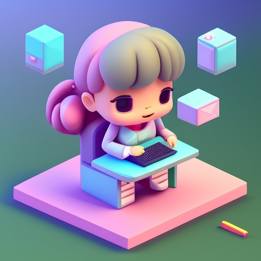 dimwitted-yak30: Tiny cute isometric Girl Sitting At Desk With Computer ...