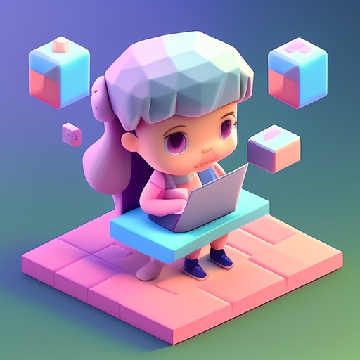 dimwitted-yak30: Tiny cute isometric Girl Sitting At Desk With Computer ...