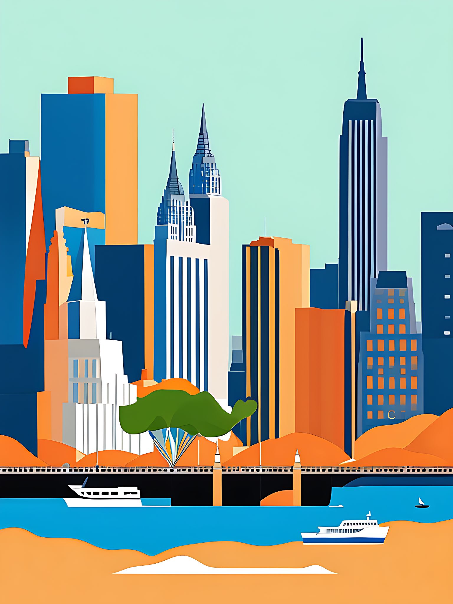 Brooklyn Bridge Skyline Vector