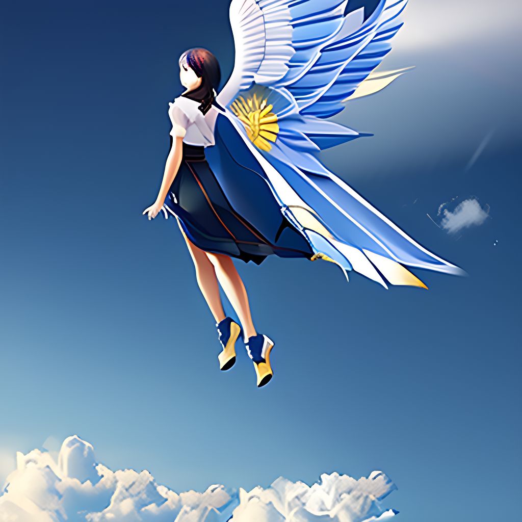 Anime Girl Falling From Sky With Wings