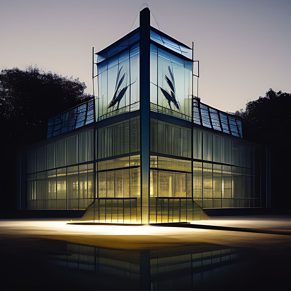 rowdy-jaguar292: glass building at night with illuminated crow