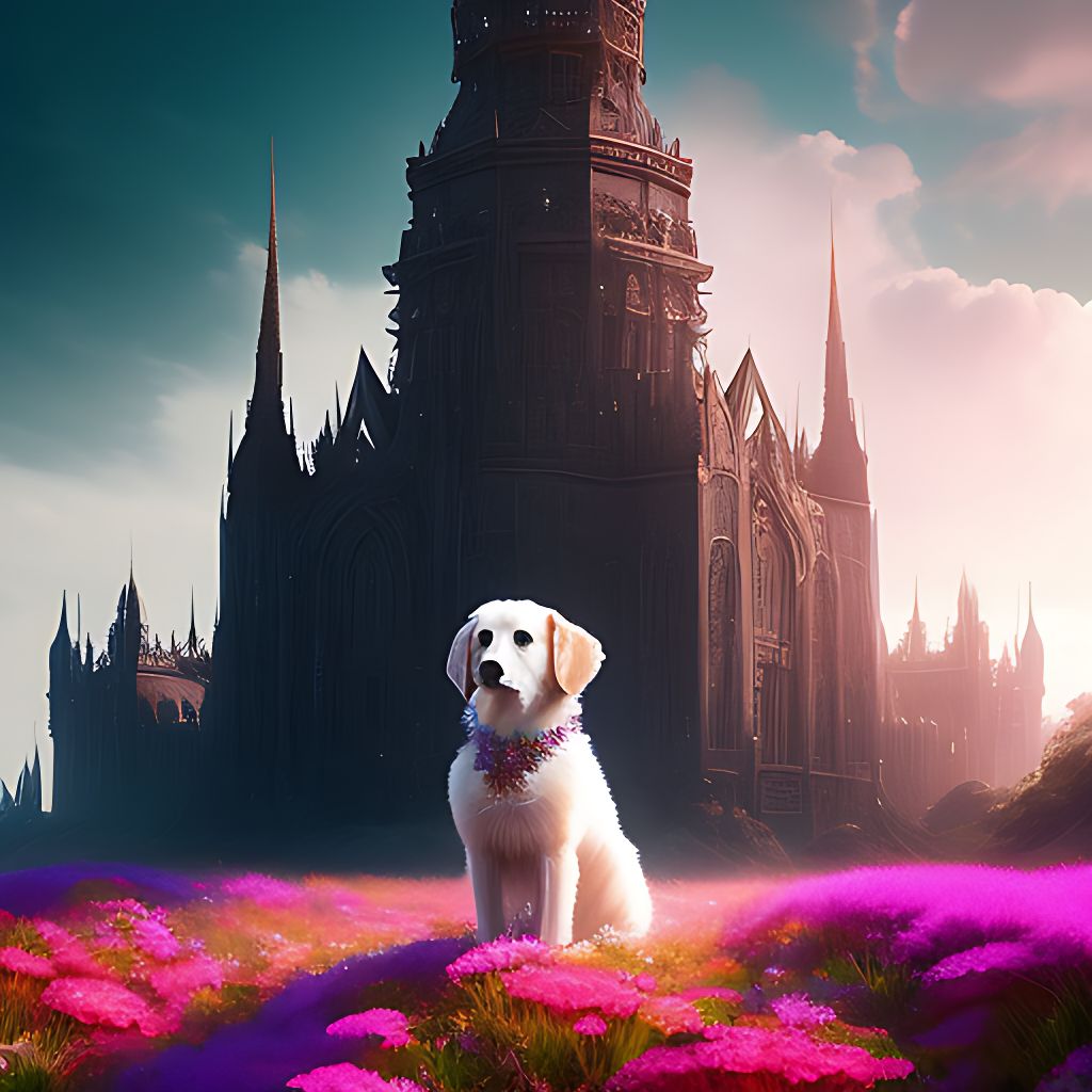 sunbeam2000: a majestic tower in a field of flowers landscape by Ross ...