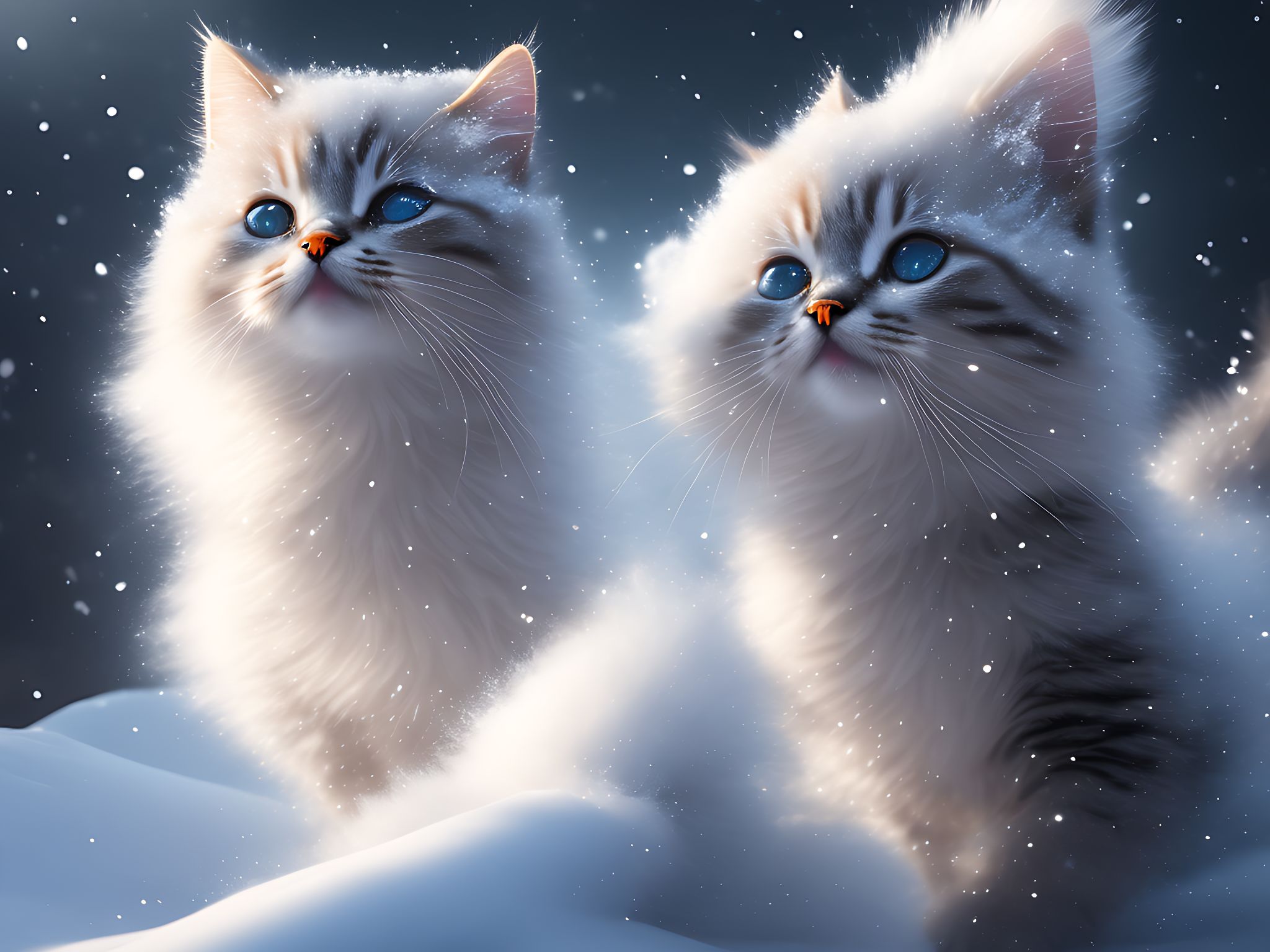 Cute Cats In Snow