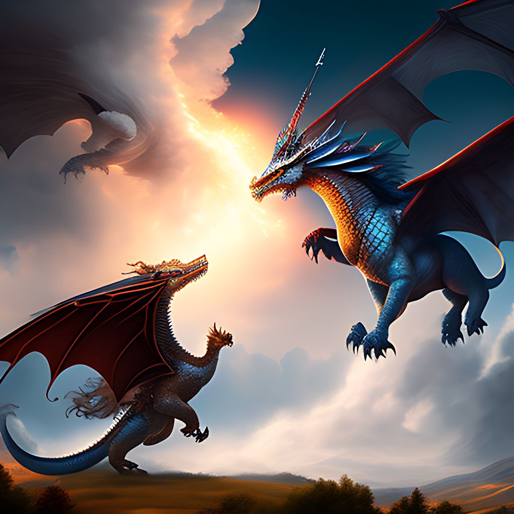 Griffins And Dragons Fighting