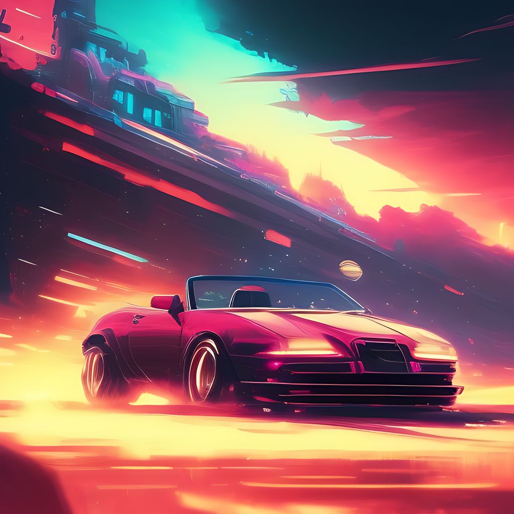 addison: A convertible driving into the sunset