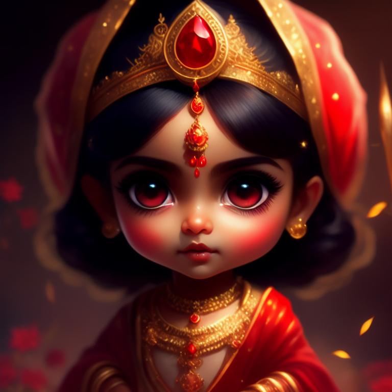 poor-swallow934: Radha Rani in red dress with gold crown