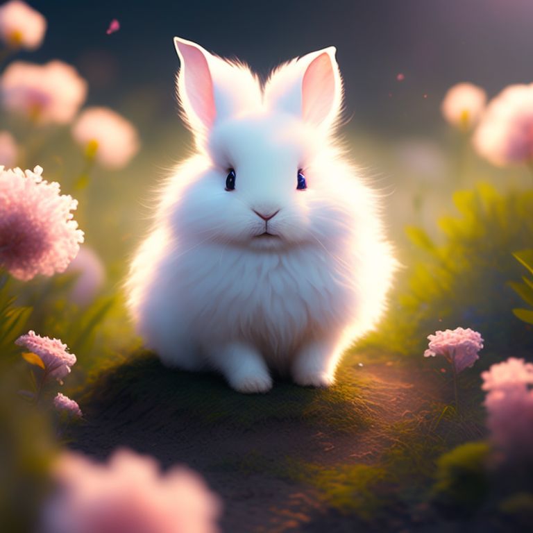 adept-deer542: A fluffy white rabbit hopping through a field of flowers ...