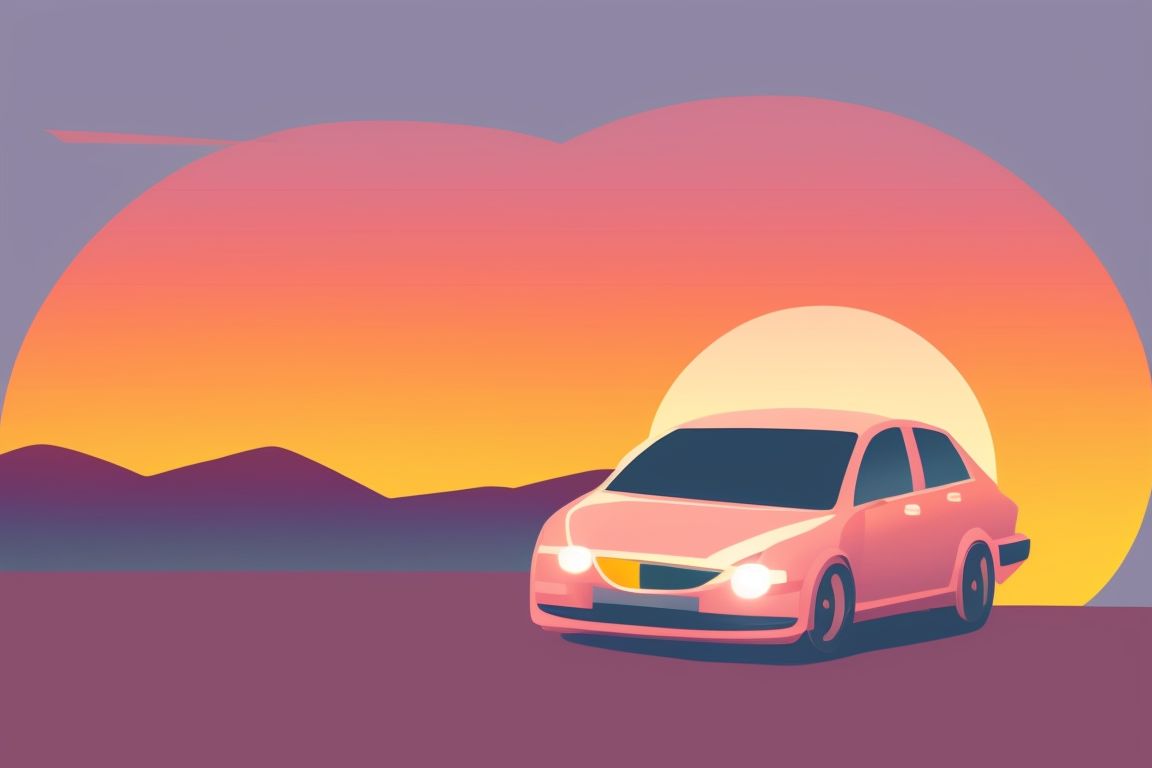 Car Driving Into Sunset Drawing