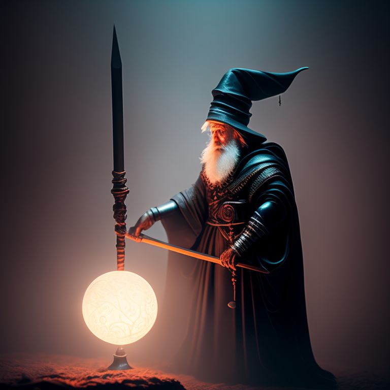earnest-rat487: Wizard in a room with a sorcerer ball holding a staff ...