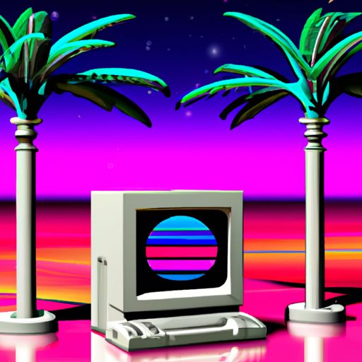 sethmillstein: a macintosh plus and palm trees in a library, phong ...