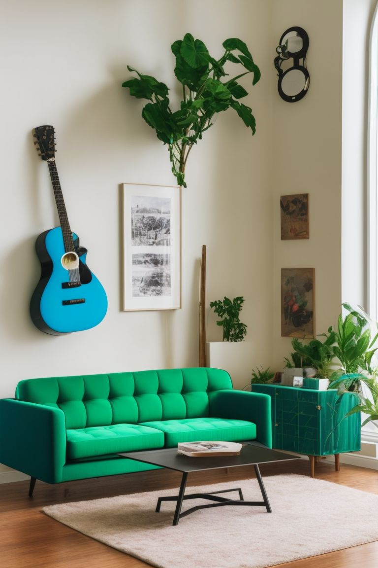 droopy-shrew169: minimalistic room with a recording studio, guitar, a ...