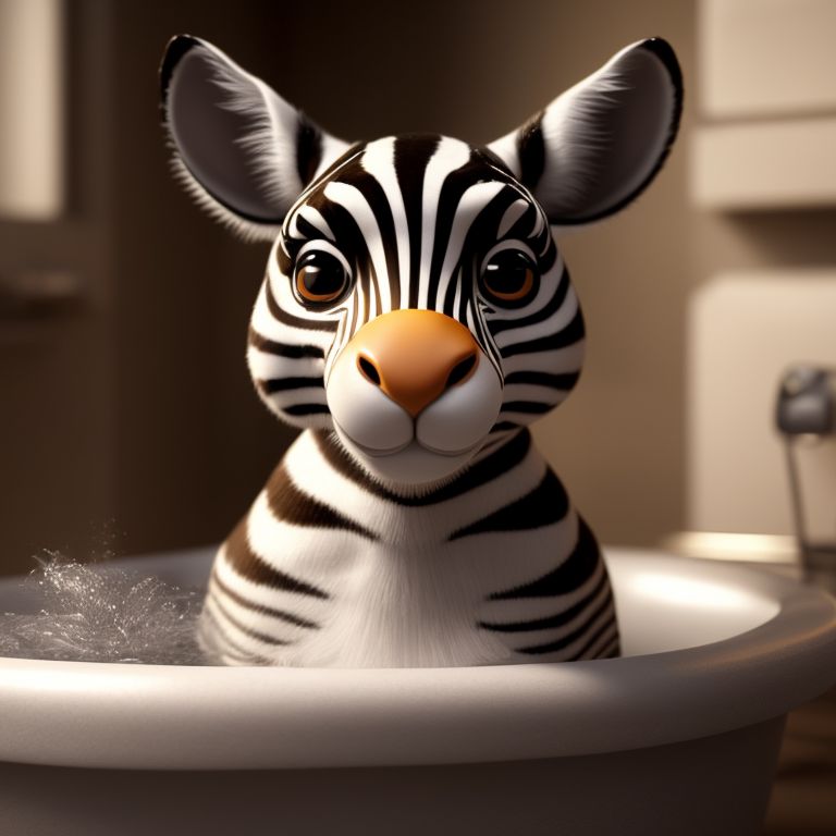 nifty-hare505: Picture a cute zebra taking a bath in the bathroom