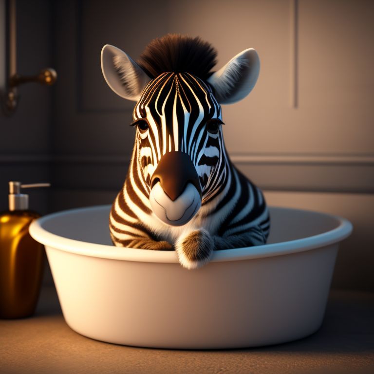 nifty-hare505: Picture a cute zebra taking a bath in the bathroom