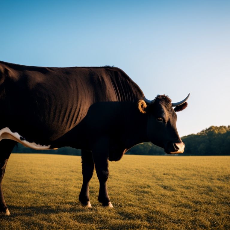 linhtrieu: wide shot of black cow on pasture, do not crop cow