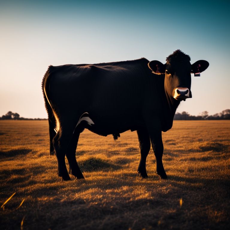 linhtrieu: wide shot of black cow on pasture, do not crop cow