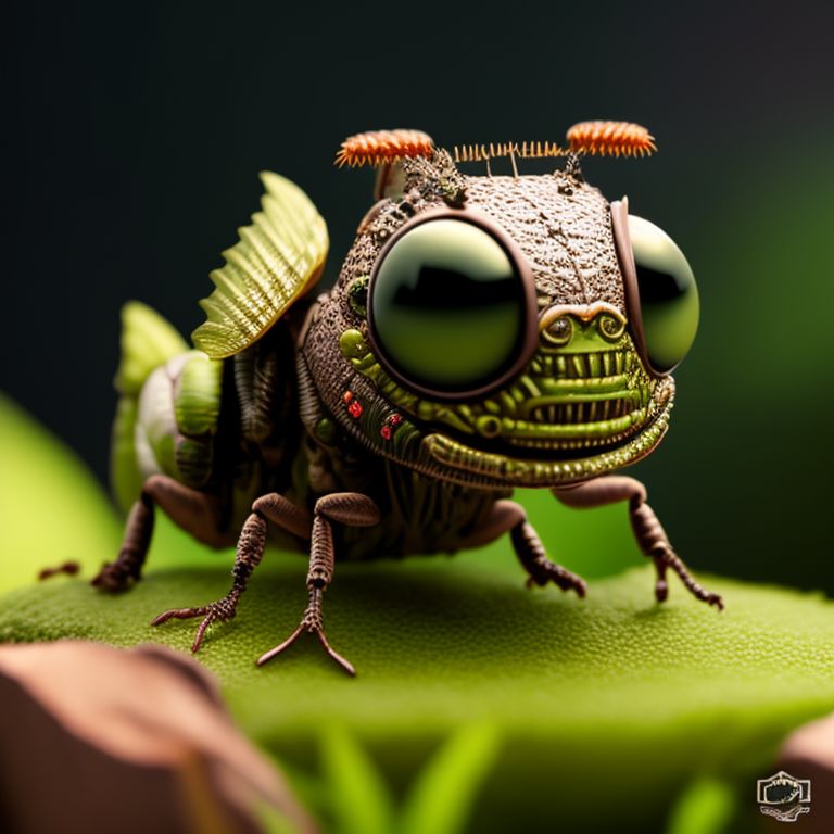 shy-lapwing863: illustrated grasshopper monster with patches of grass on it