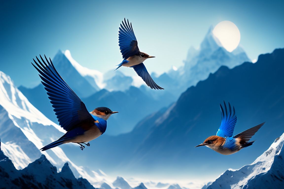 Small Blue Birds In Flight
