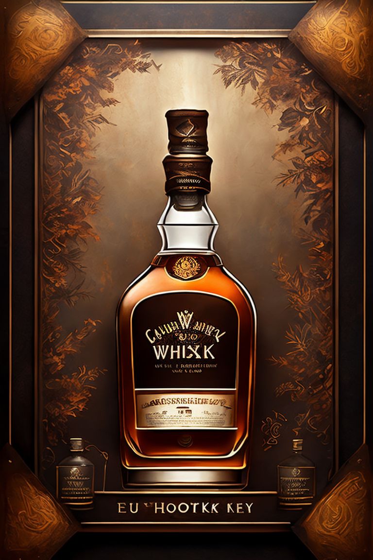 KOPF-KI-NO: ((Photorealistic, mature whiskey, caustics, embossed metal ...