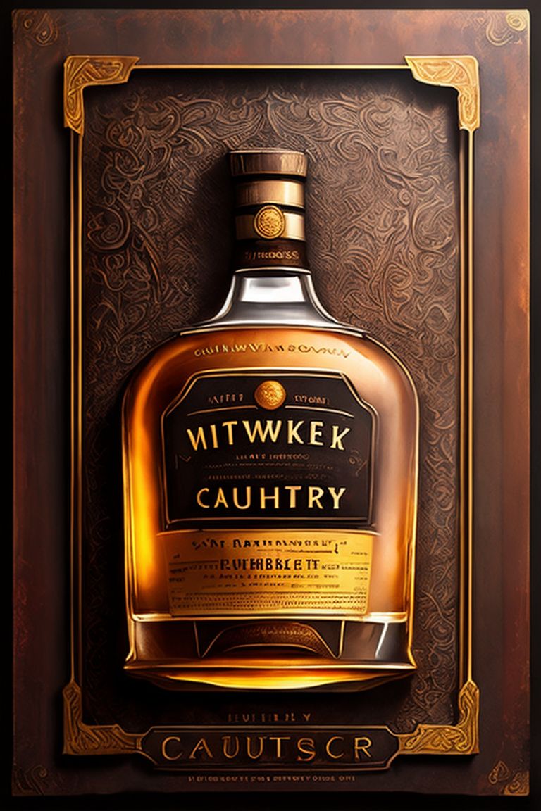 KOPF-KI-NO: ((Photorealistic, mature whiskey, caustics, embossed metal ...