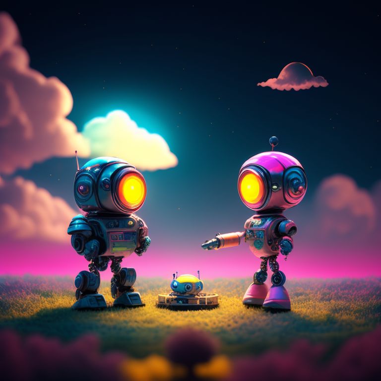 Neon Robots Wallpaper