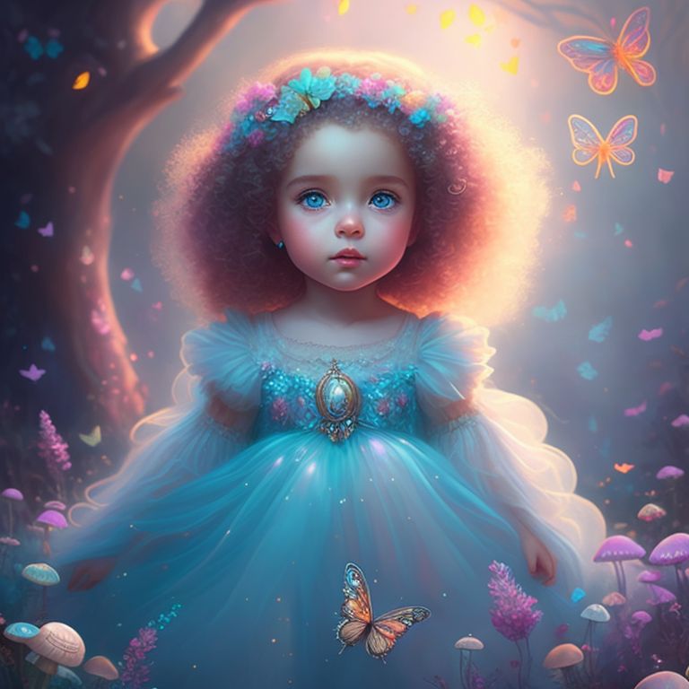 Little Girl With Curly Hair And Blue Eyes
