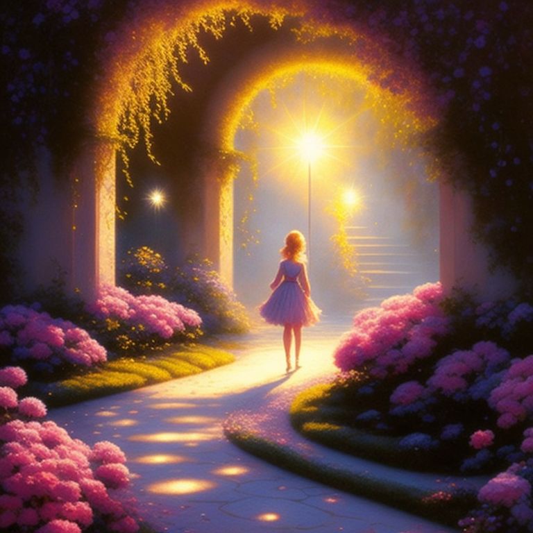 primary-ant152: A girl walked at a small path, at the end of the path ...