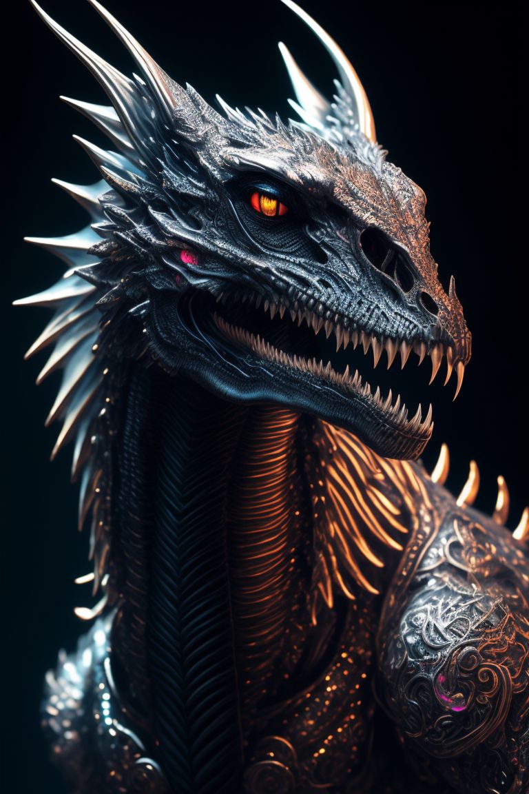 rileyfoster: portrait of a roaring neon skeleton dragon with iridescent ...