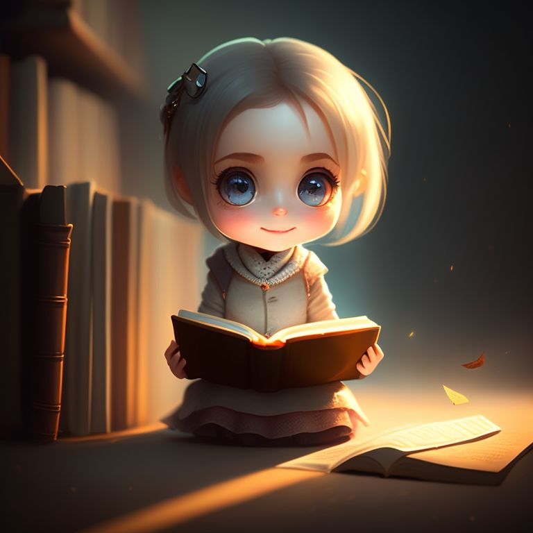 Anime Girl Reading A Book Chibi