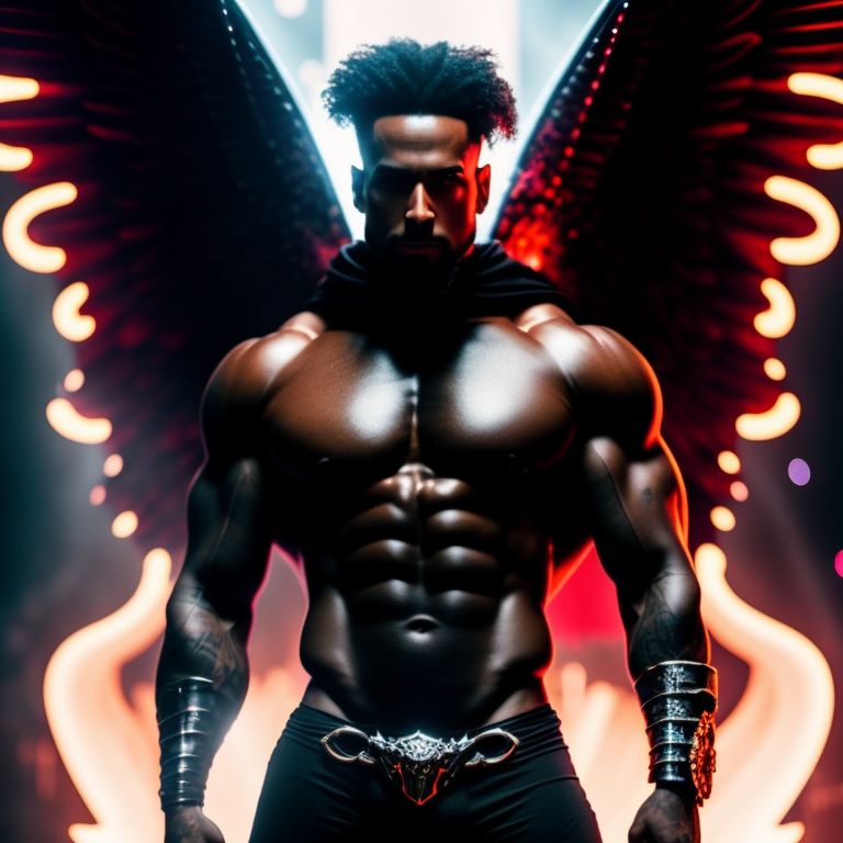 pastel-skunk778: beautiful huge muscle angel with huge furry wings red ...