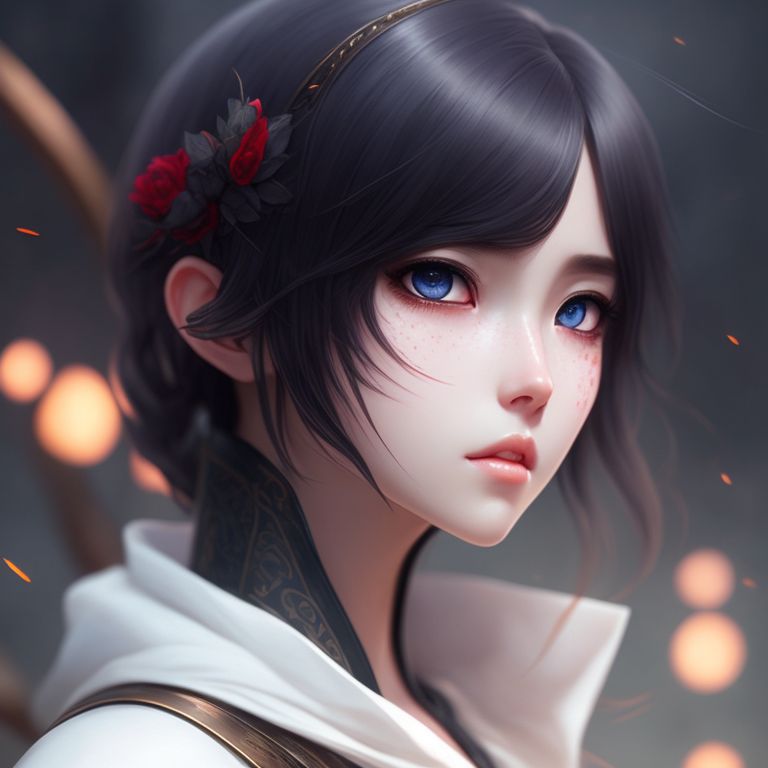 Anime Girl With Black Hair And Blue Eyes With A Sword