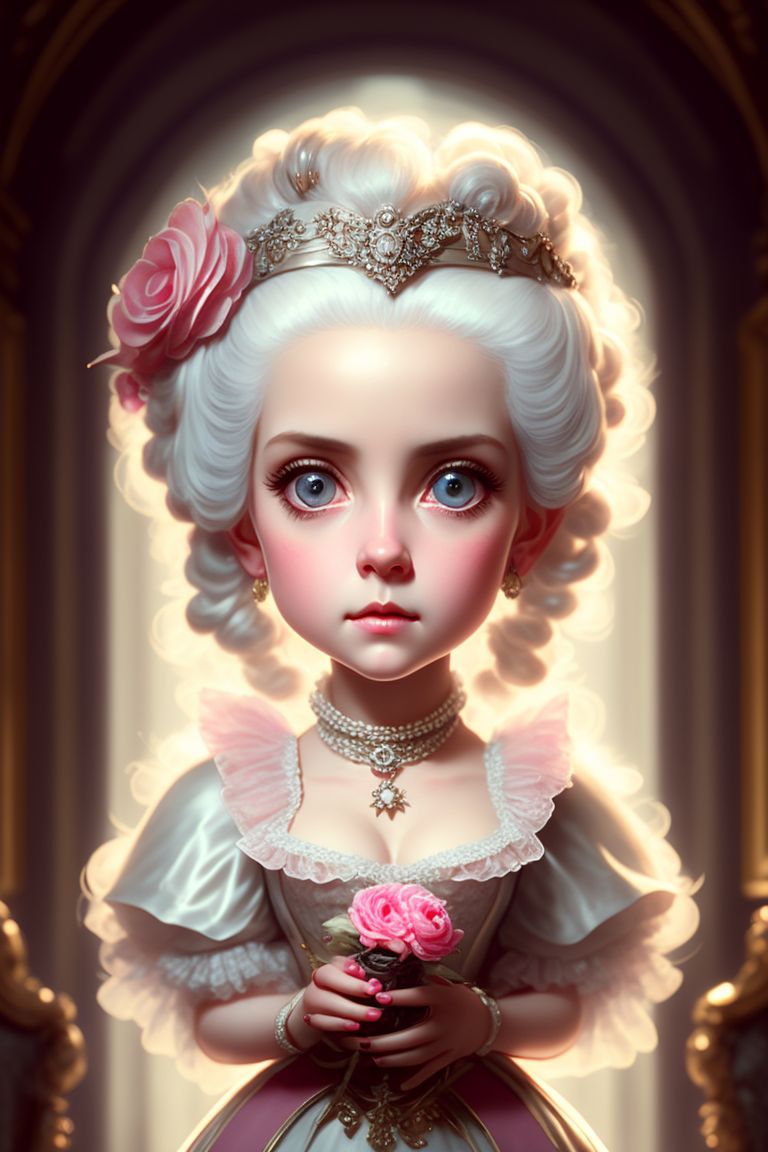 Lilla: french rococo style, adult woman, white hair, pink dress, marie ...