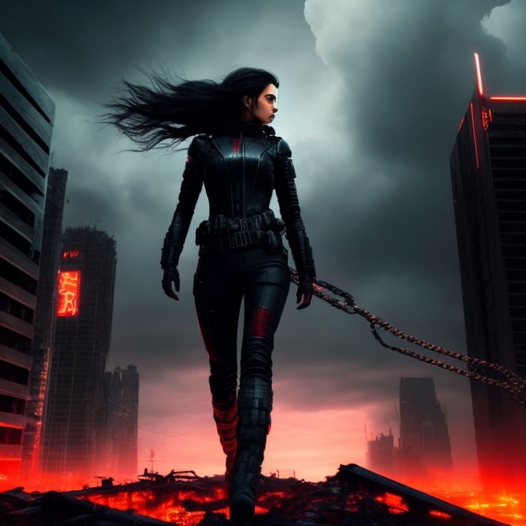 open-tiger73: In a dystopian future world, a female rebel stands atop a ...