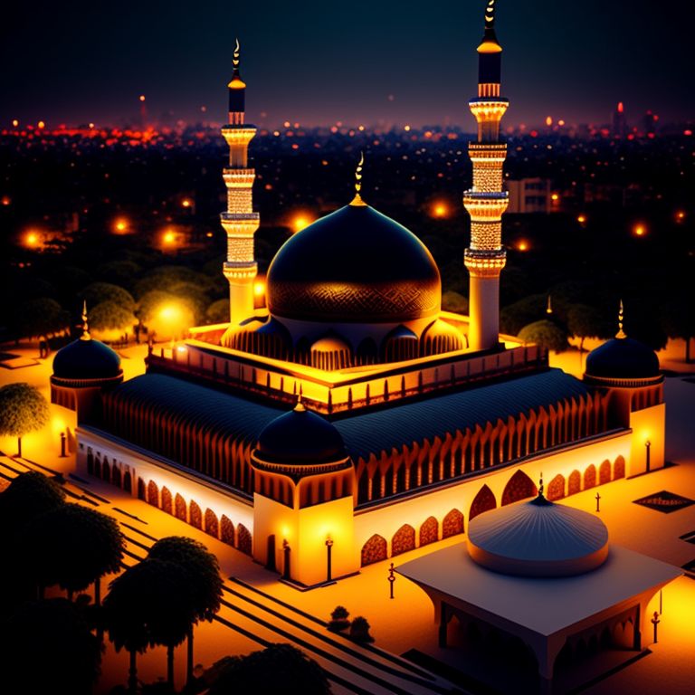 oval-crab916: Aerial view of a mosque at night