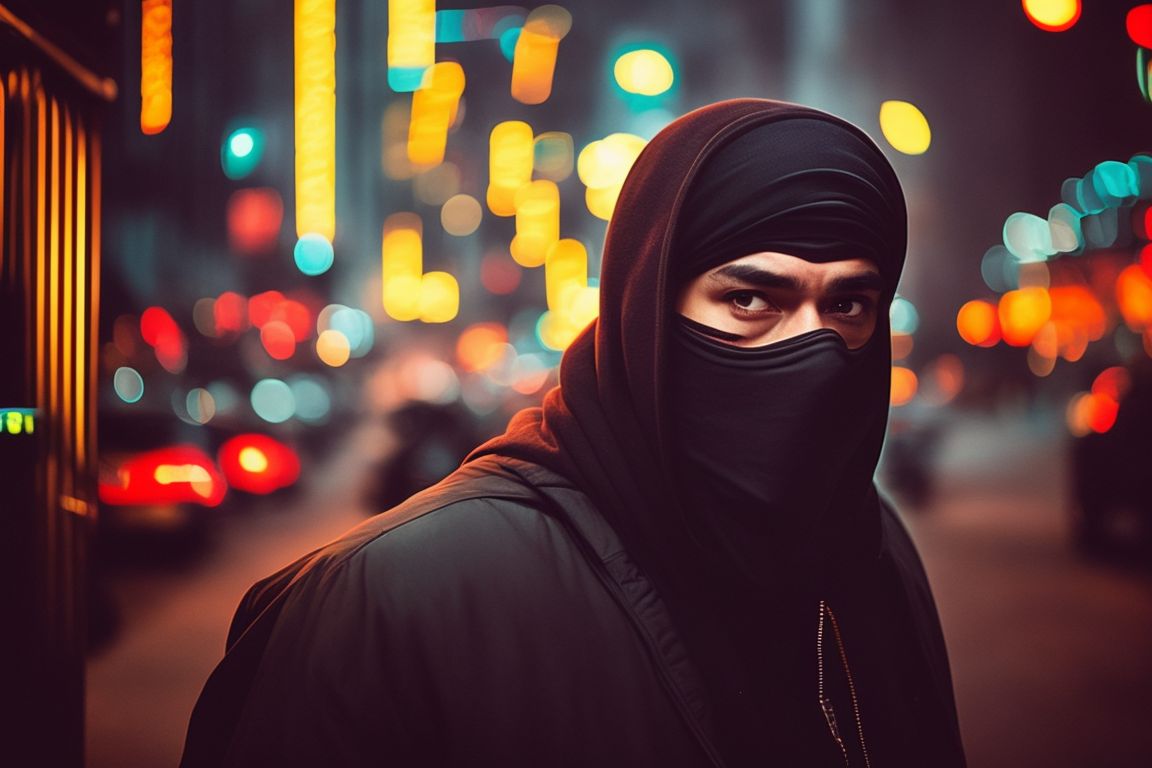 KOPF-KI-NO: covert ninja operation, dark night, eerie, dark rim light ...