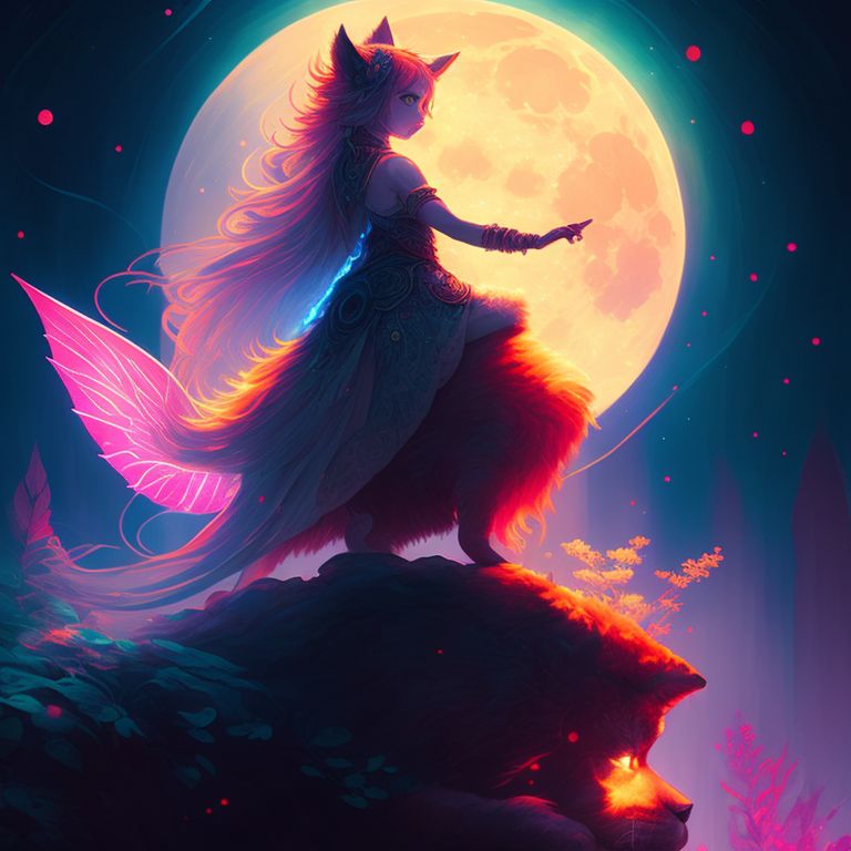 only-grouse769: Red tiger with a fairy under a moon