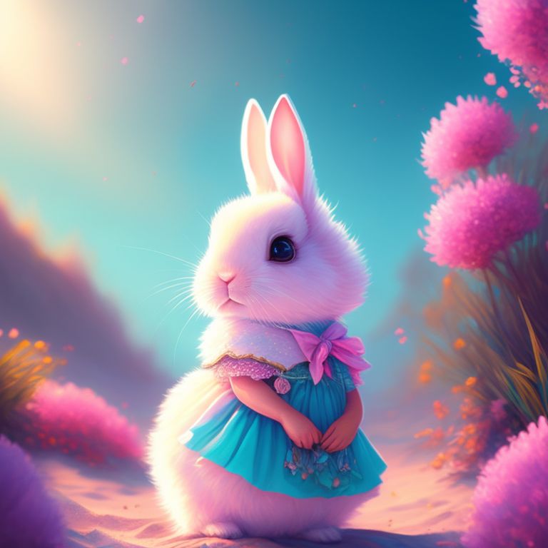 only-grouse769: A cute pink rabbit with a dress in the beach