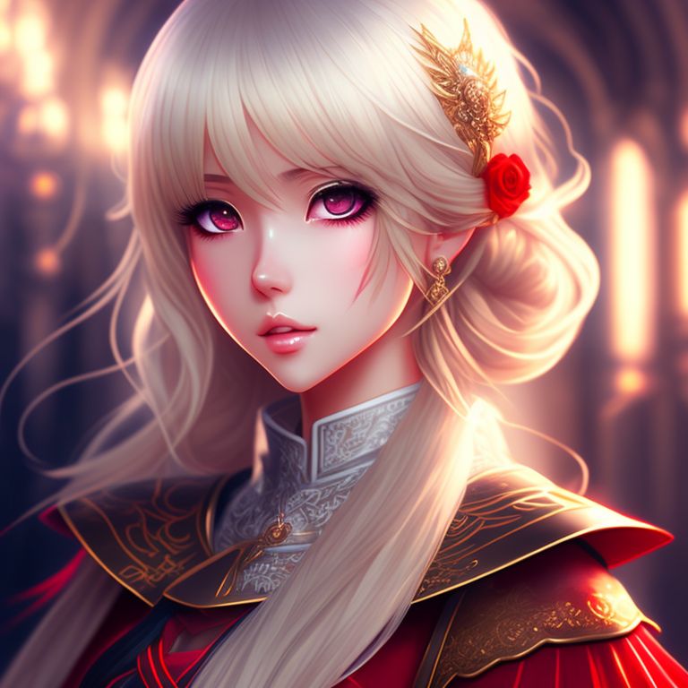 Anime Girl With Long White Hair And Red Eyes