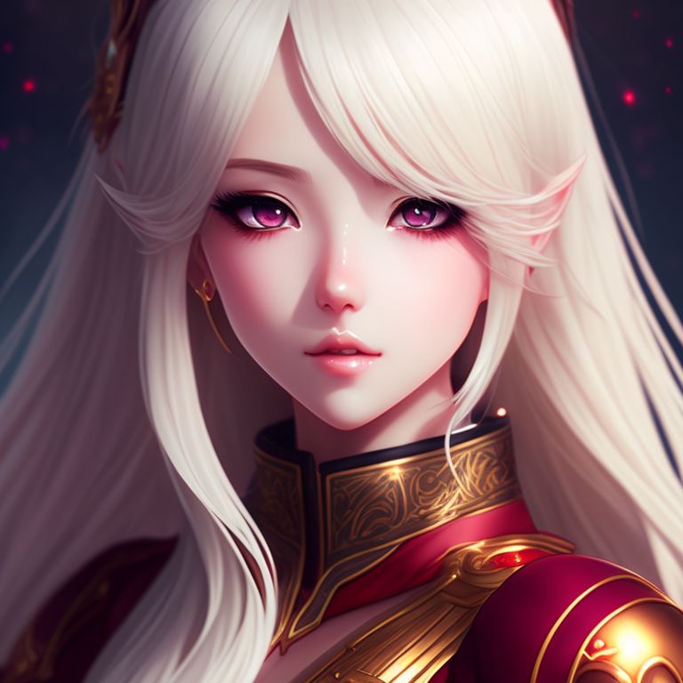 Anime Girl With Long Blonde Hair And Red Eyes